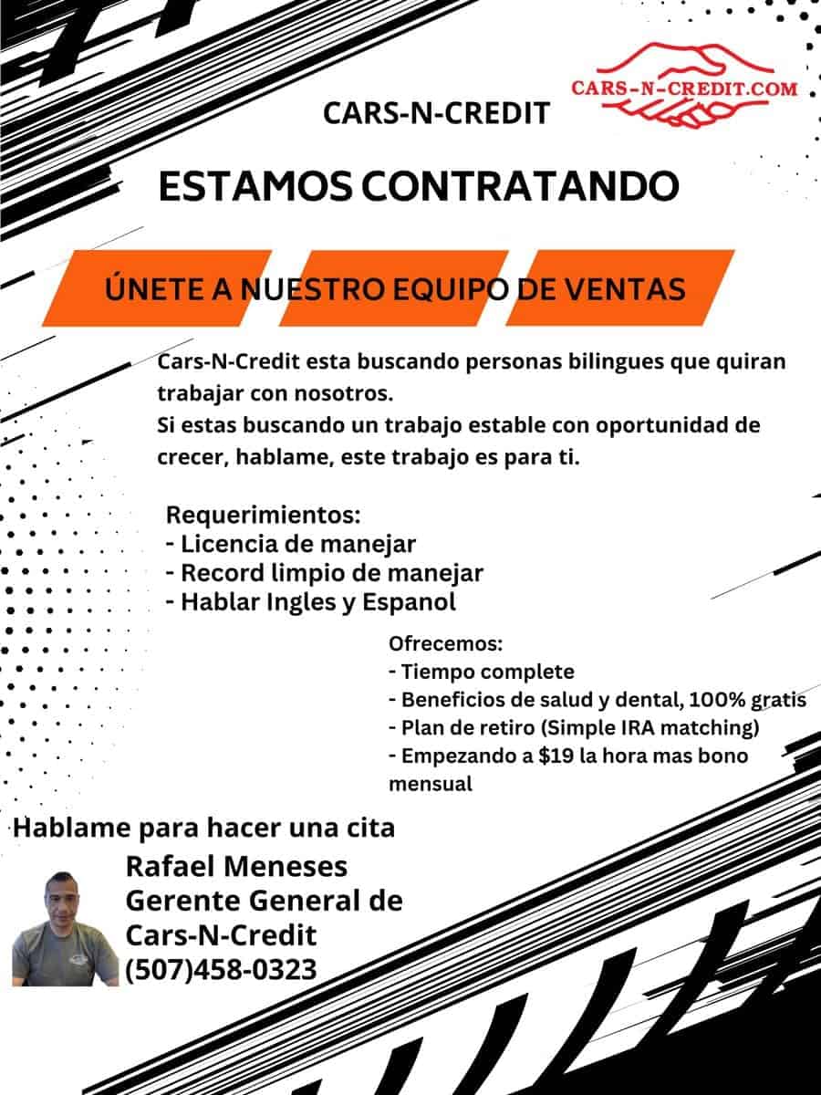 WE ARE HIRING BILINGUAL REPS – Cars-N-Credit